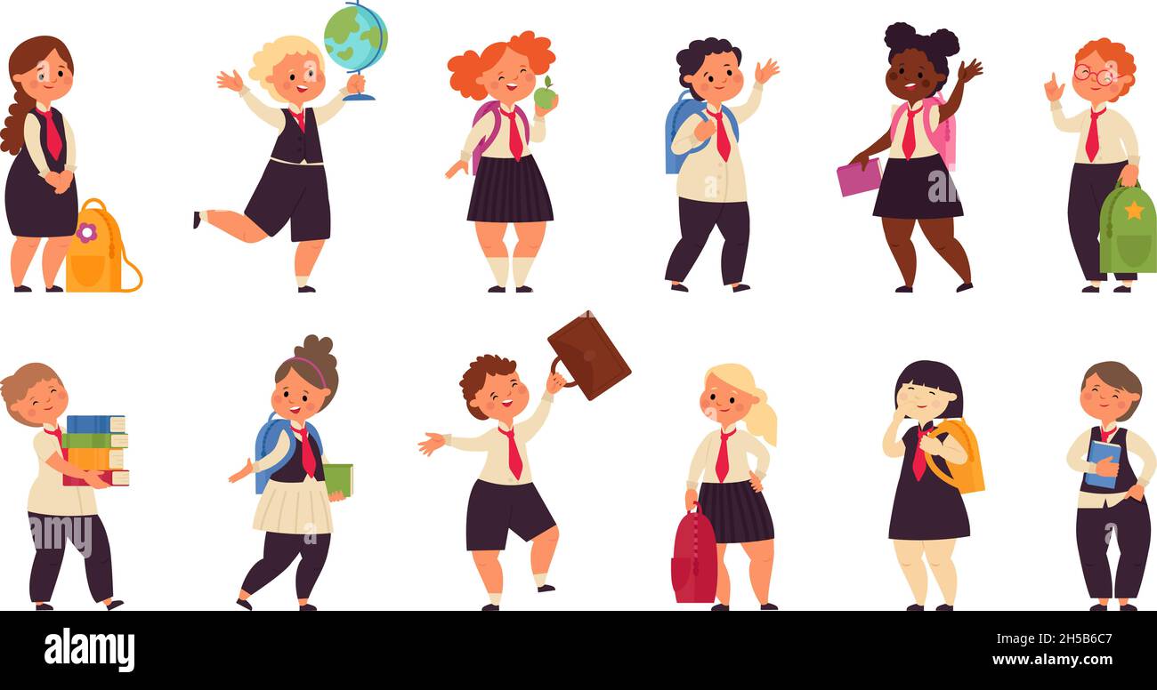 School student characters. Schoolboys friends, kids with backpack ...