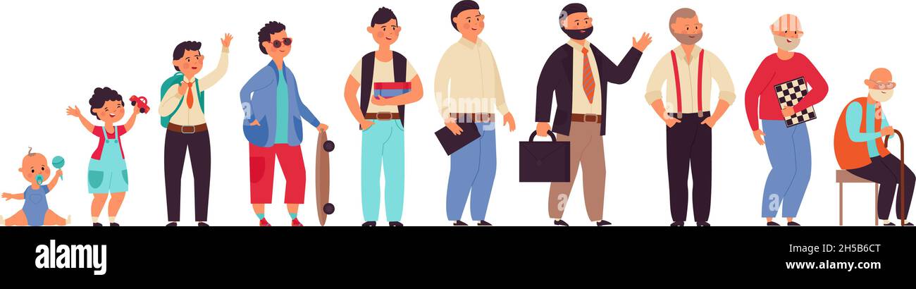 Male different ages. Cartoon student, old man child and adult. Isolated ...