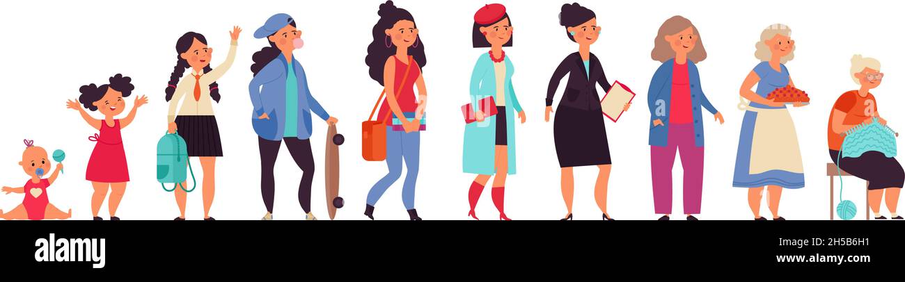 Different generations woman. Young women, age cycle or life stages ...