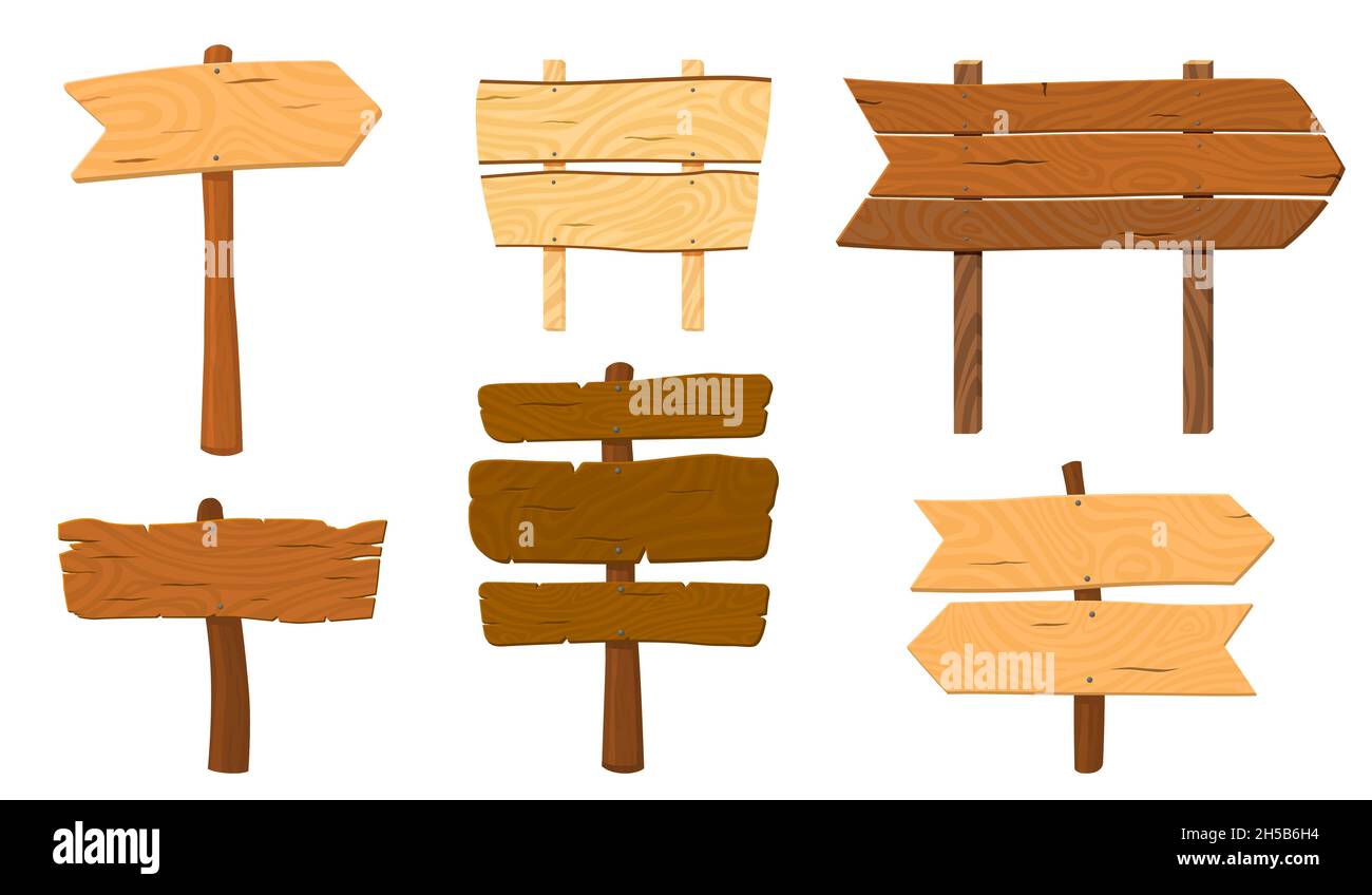 Cartoon wooden pointers. Wood pointer stick, arrows sign. Ui game board ...