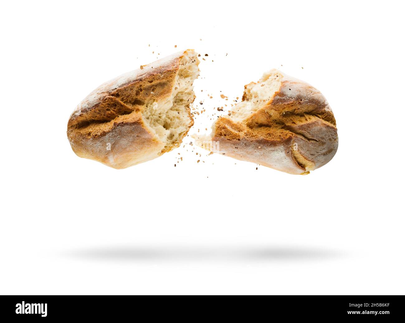 Fresh crunchy baked bread opened on white background Stock Photo - Alamy