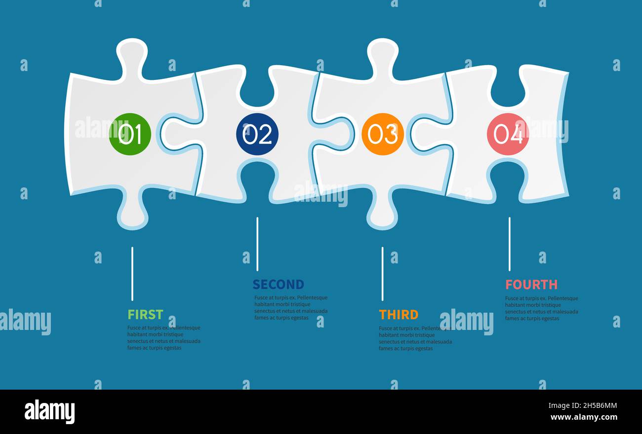 Puzzle infographics. Business step by step info, collect white puzzles ...