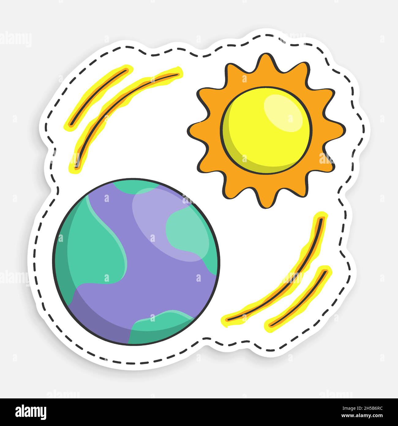 cartoon icon of doodle Sun shines on planet Earth. Changing seasons on ...