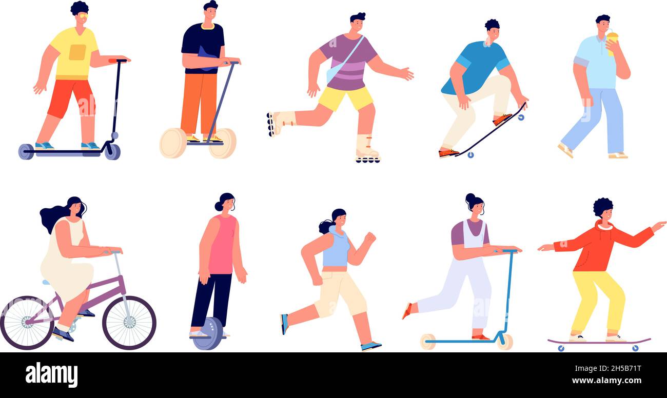 People summer walk. Sport activities, vacation outdoor activity. Woman ...