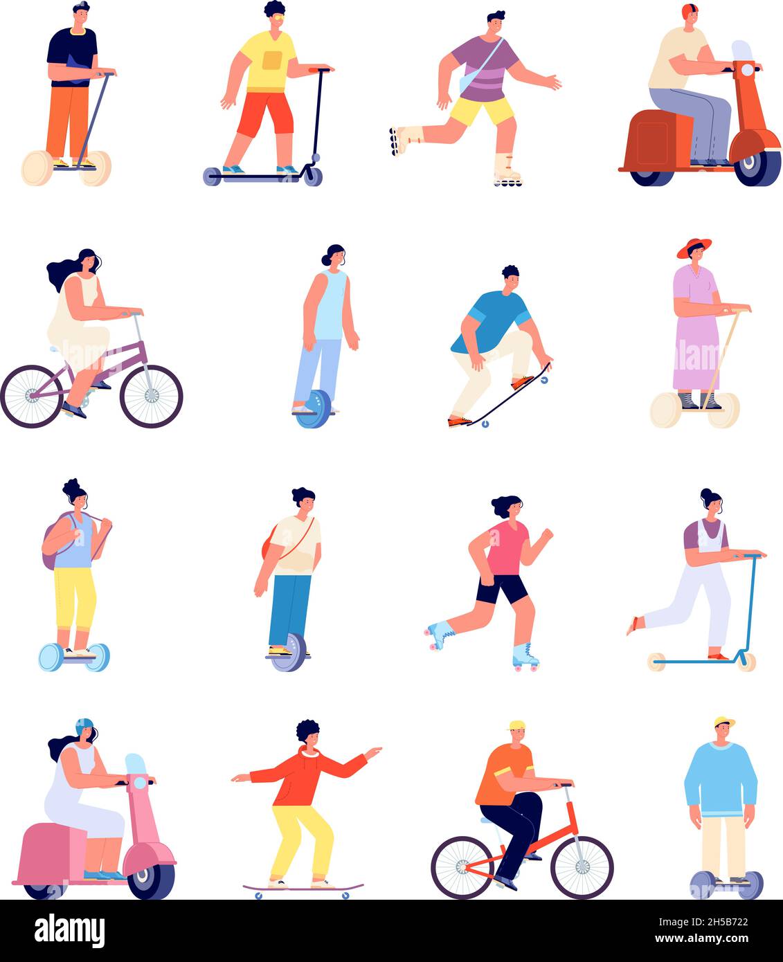 Cartoon people ride. Man on bicycle, urban lifestyle activity. Isolated person riding bike ...