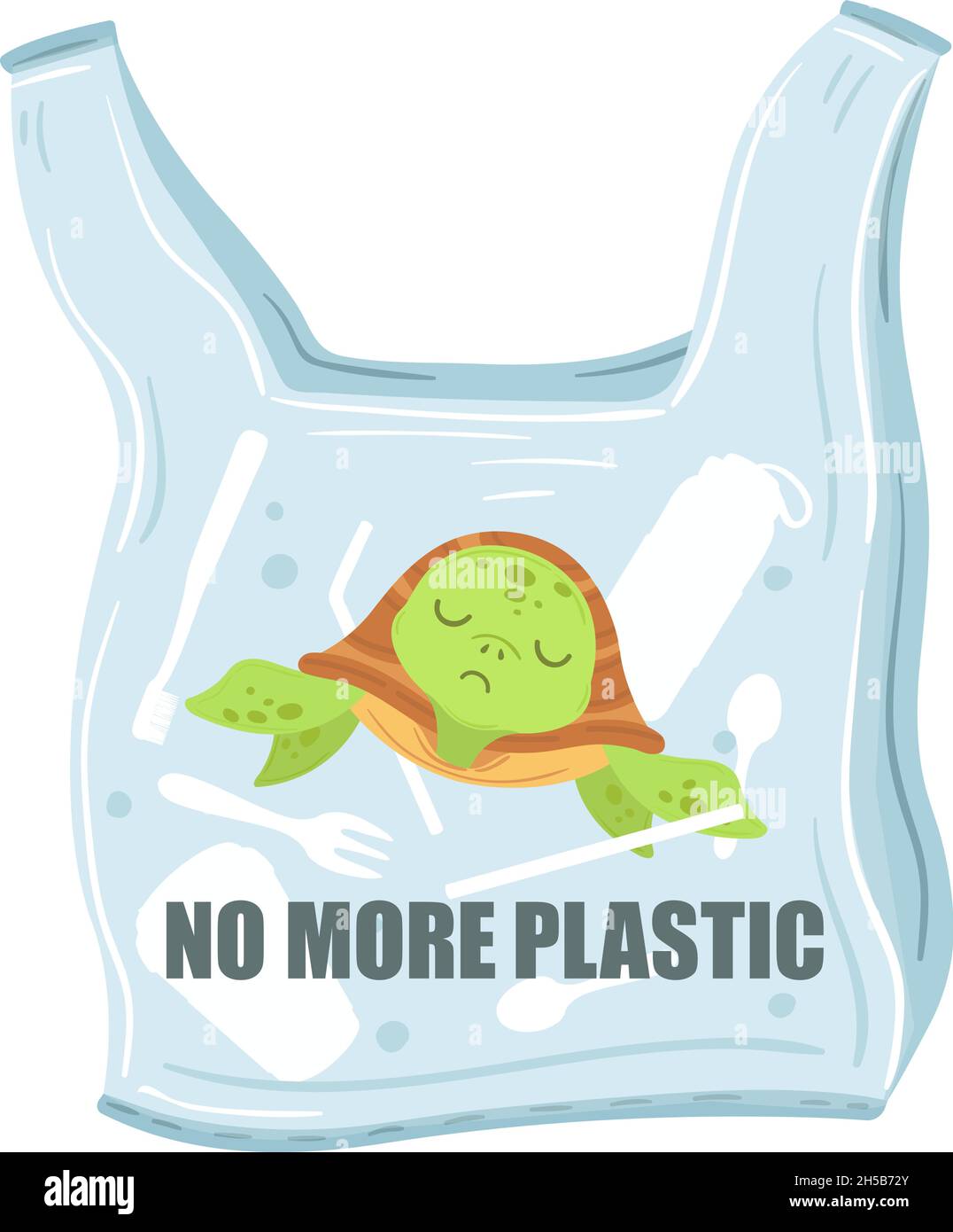 Stop plastic pollution. Plastic bags with turtle inside. Saving world ...