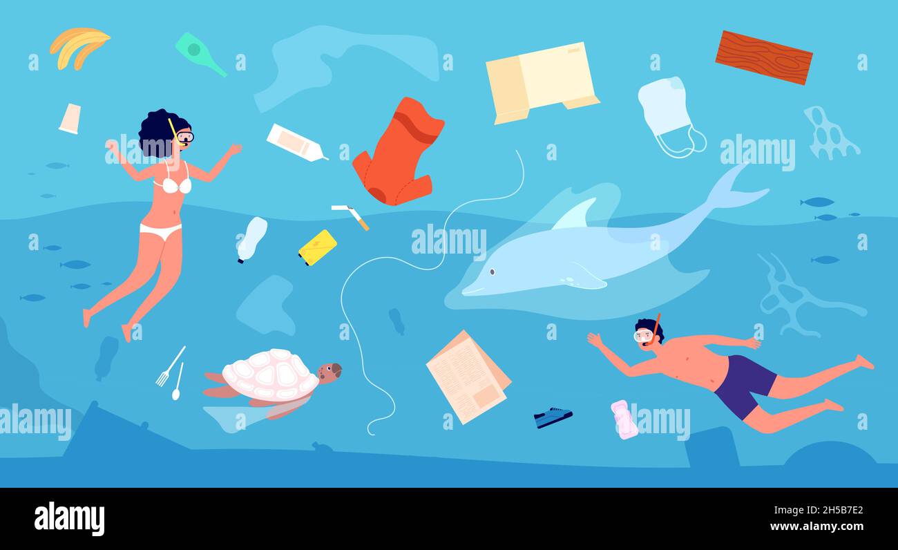 Ocean animal trash Stock Vector Images - Alamy