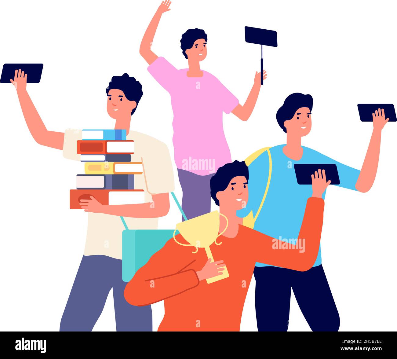 Male blogger. Boy photos on smartphone, young vlogger with gadget ...