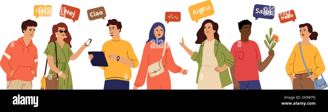 International greeting. Multilingual people, different language culture ...