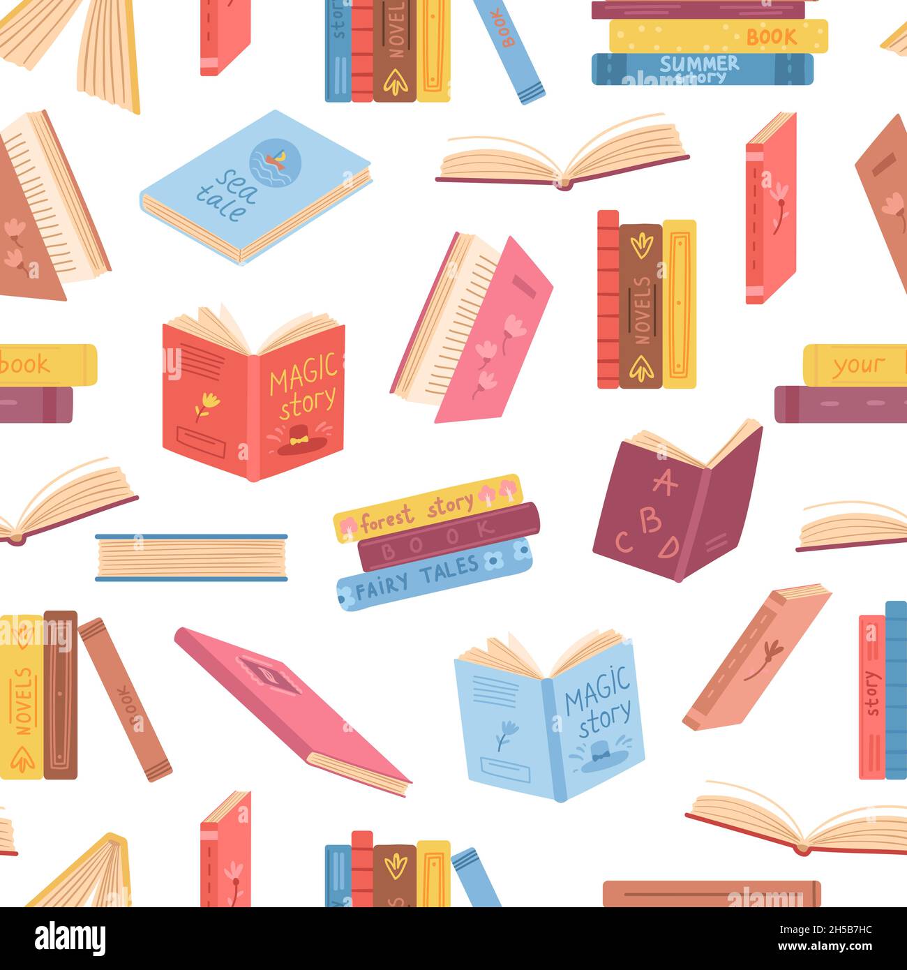 Books seamless pattern. Opened book, notebook stacks. Literature ...