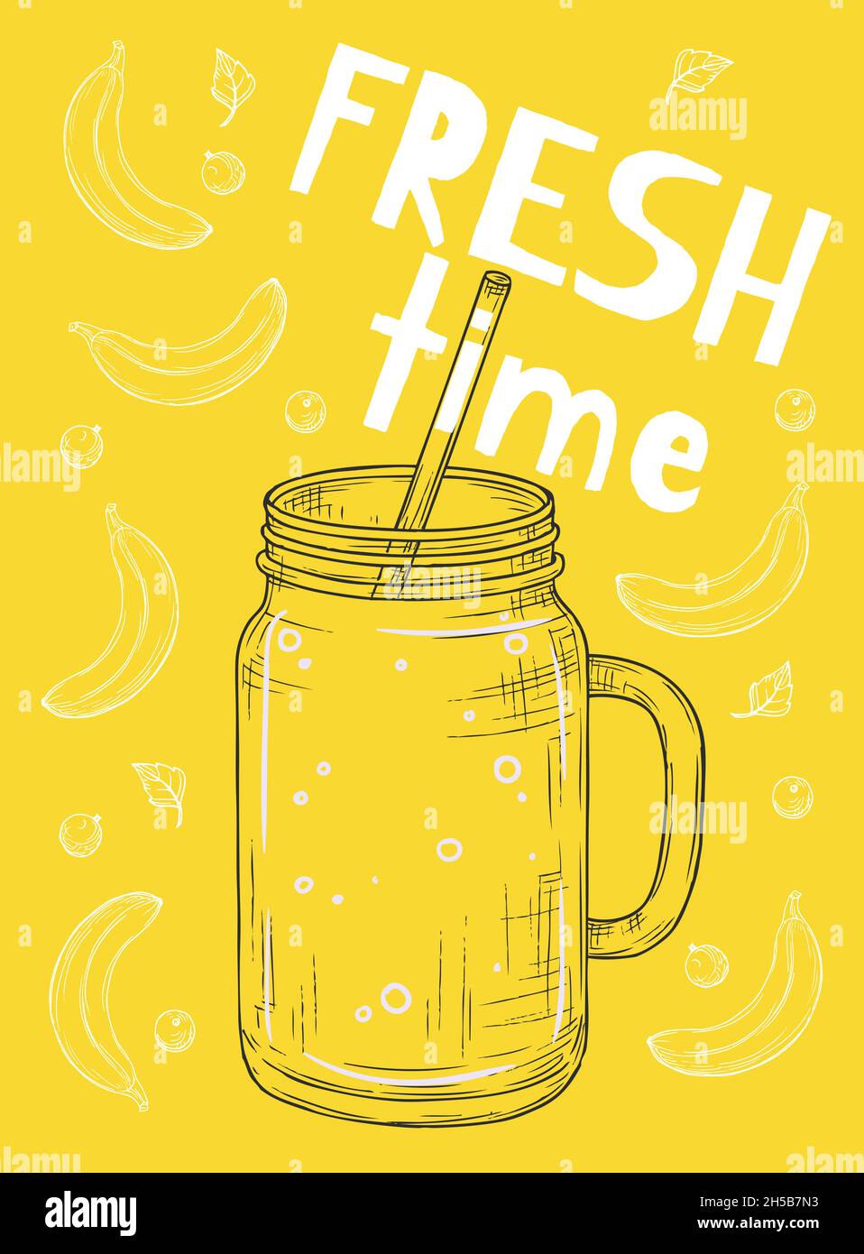 Detox summer juice. Sketch smoothie jar, vegan bar poster template ...