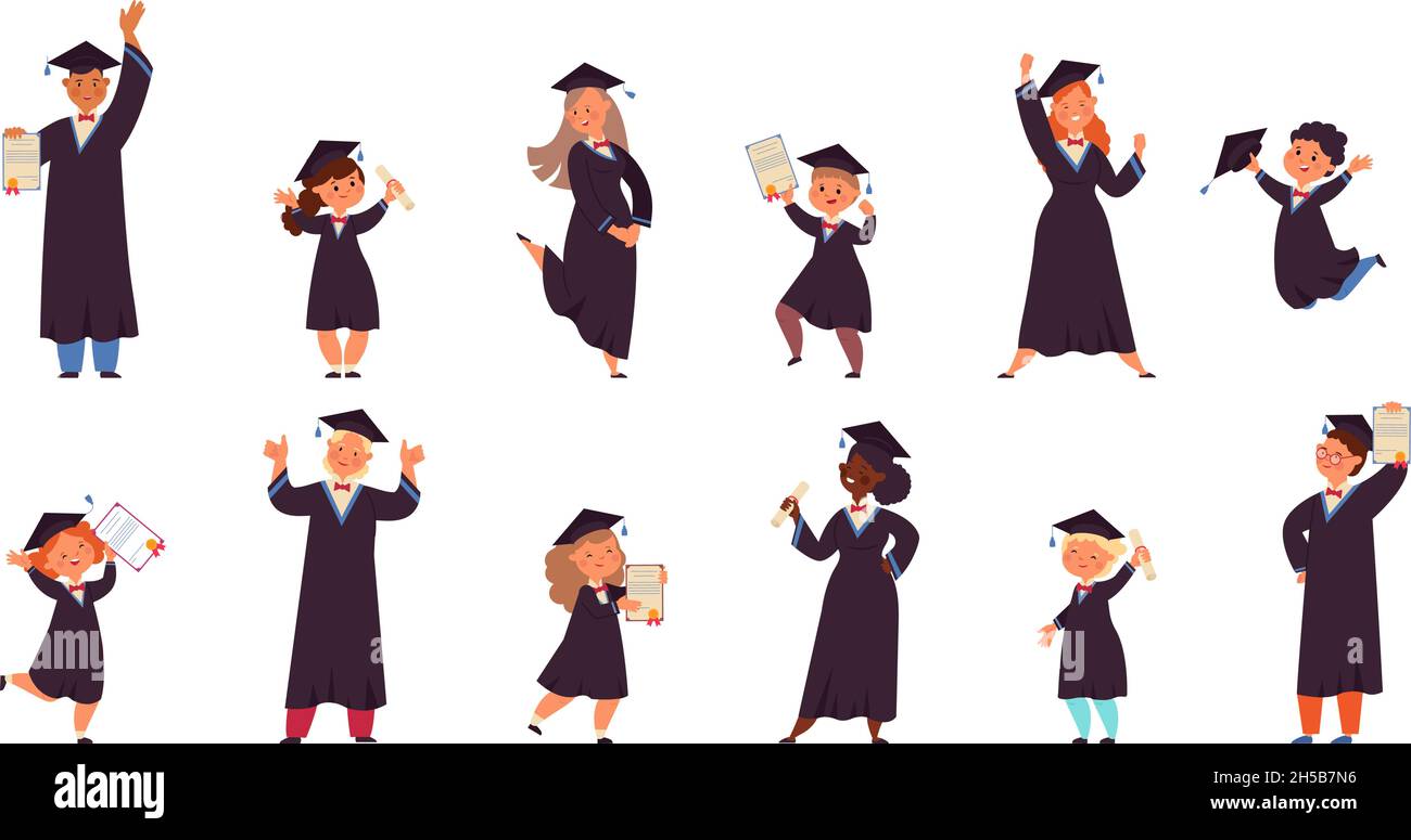 Children graduates. School graduation, cheerful kids holding diploma ...
