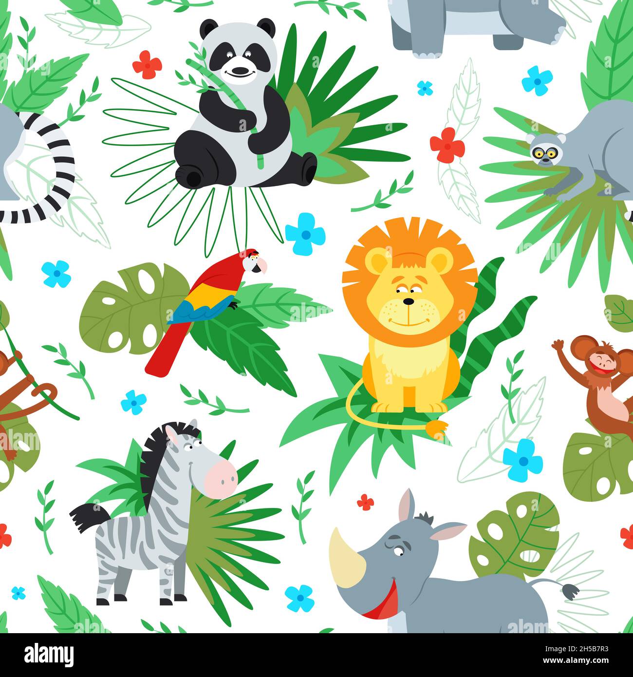 Cartoon jungle animal print. Animals pattern, safari background. Cute ...