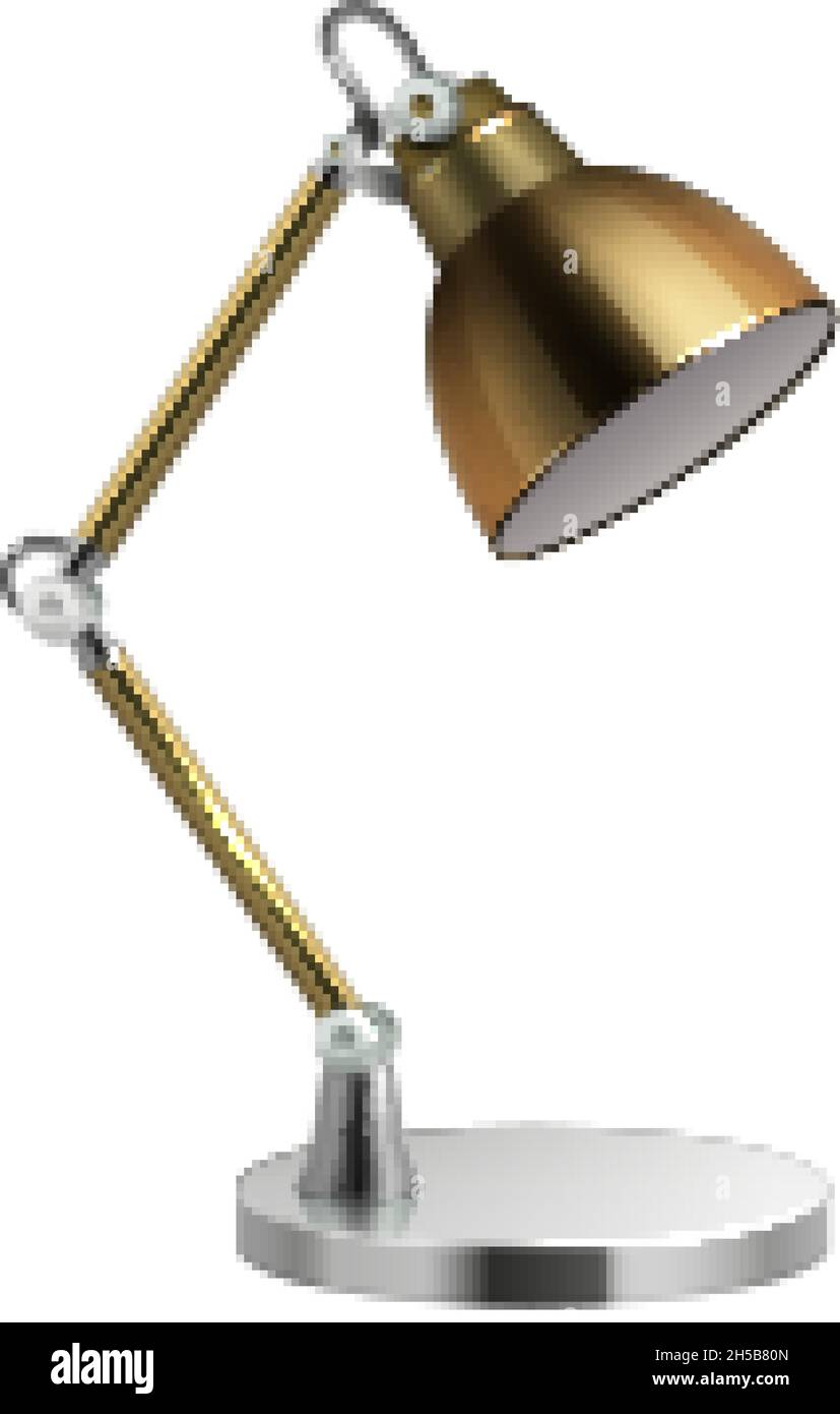 Desk lamp. Realistic metal office lighting accessories, isolated gold ...