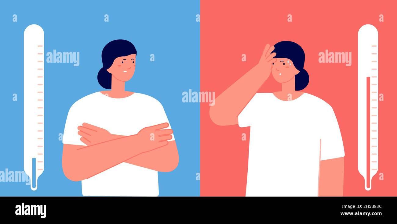 Hot or cold season. Temperature thermometer, degrees of weather. Winter ...