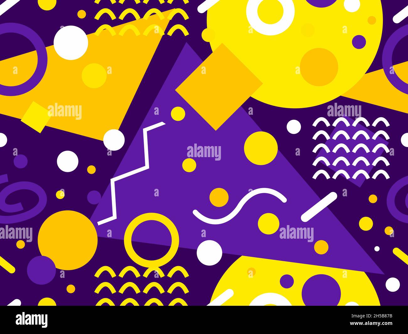80s seamless pattern with geometric shapes in memphis style. Circles ...