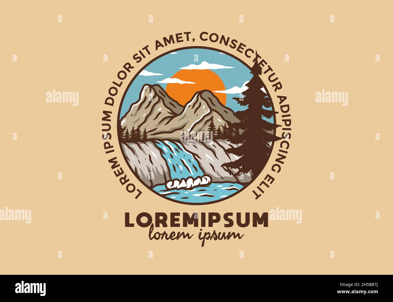 illustration drawing of mountain and waterfall design Stock Vector ...