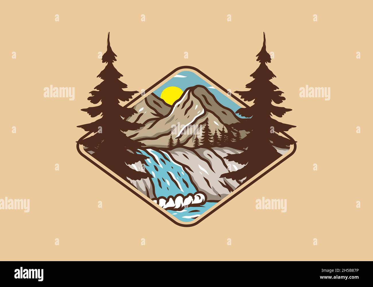 illustration drawing of mountain and waterfall design Stock Vector ...