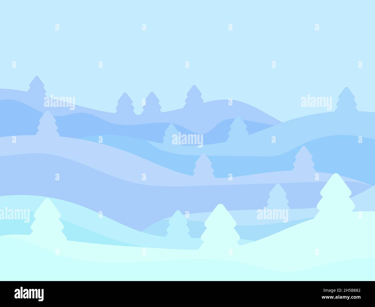 Winter landscape in the style of minimalism. Snow-covered hills and ...