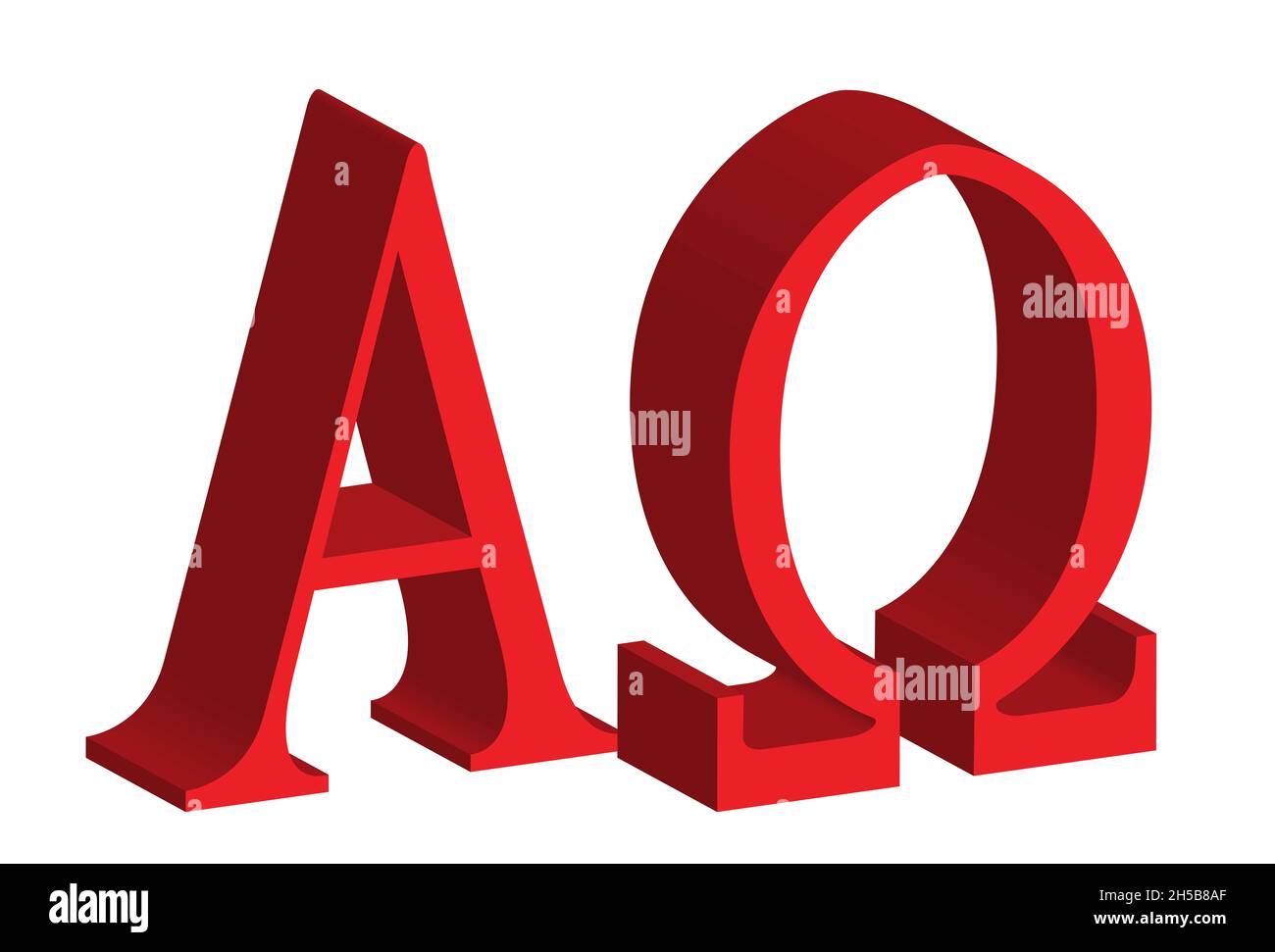 The Alpha And Omega Symbols In Block Letter Style In Red Over A White Background Stock Photo Alamy
