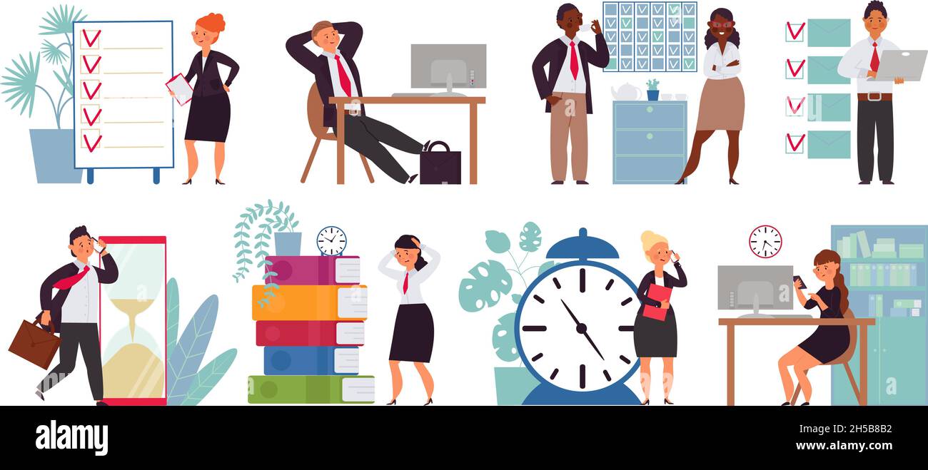 Business time management. Productivity people, abstract clock and task ...