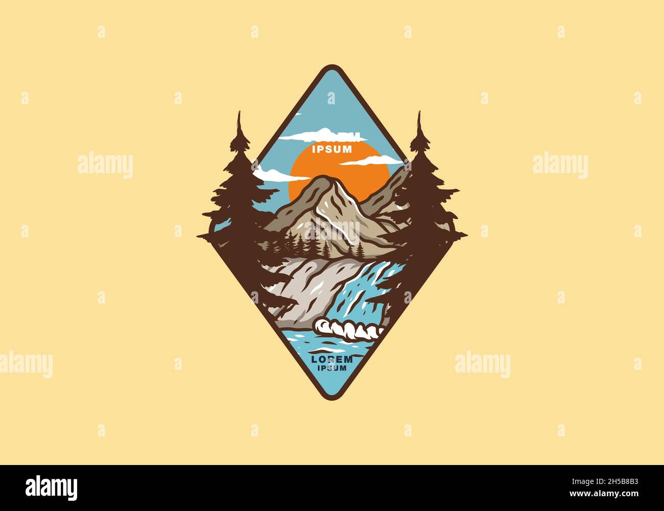 illustration drawing of mountain and waterfall design Stock Vector ...