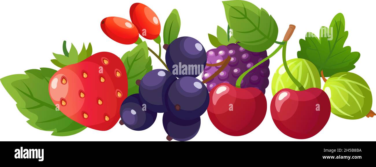 Fresh berries composition. Isolated cartoon berry, red cherries ...