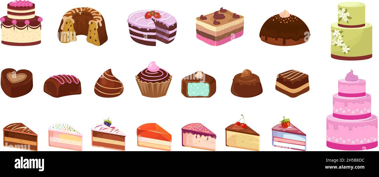 Cartoon sweets. Cake candy chocolate biscuit. Isolated pieces of ...