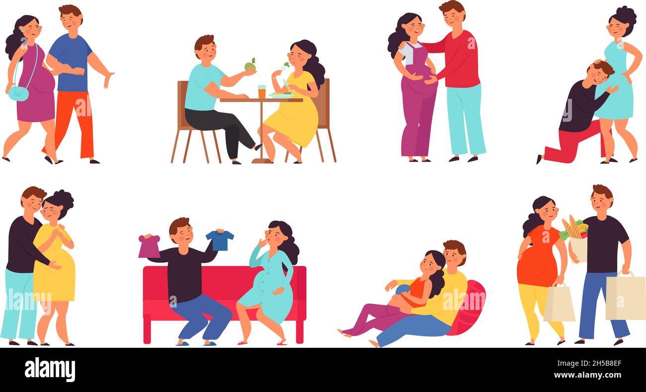 Pregnant couple. Men care women, future mother and husband embracing ...