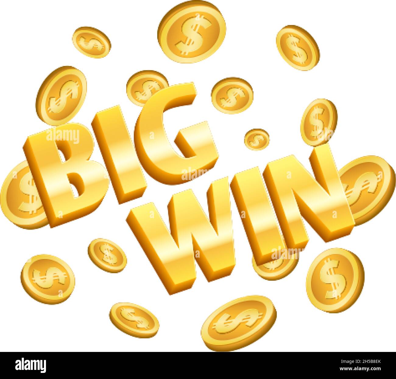 Big win banner. Gold coins, winner lottery isolated label with flying ...