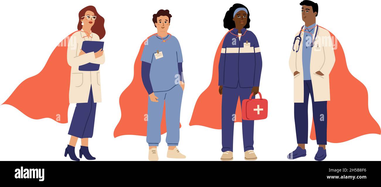 Medical heroes team. Superhero doctors, emergency worker and nurse ...