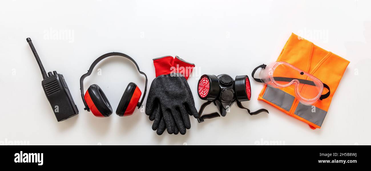 Work wear safety protection equipment isolated on white background ...