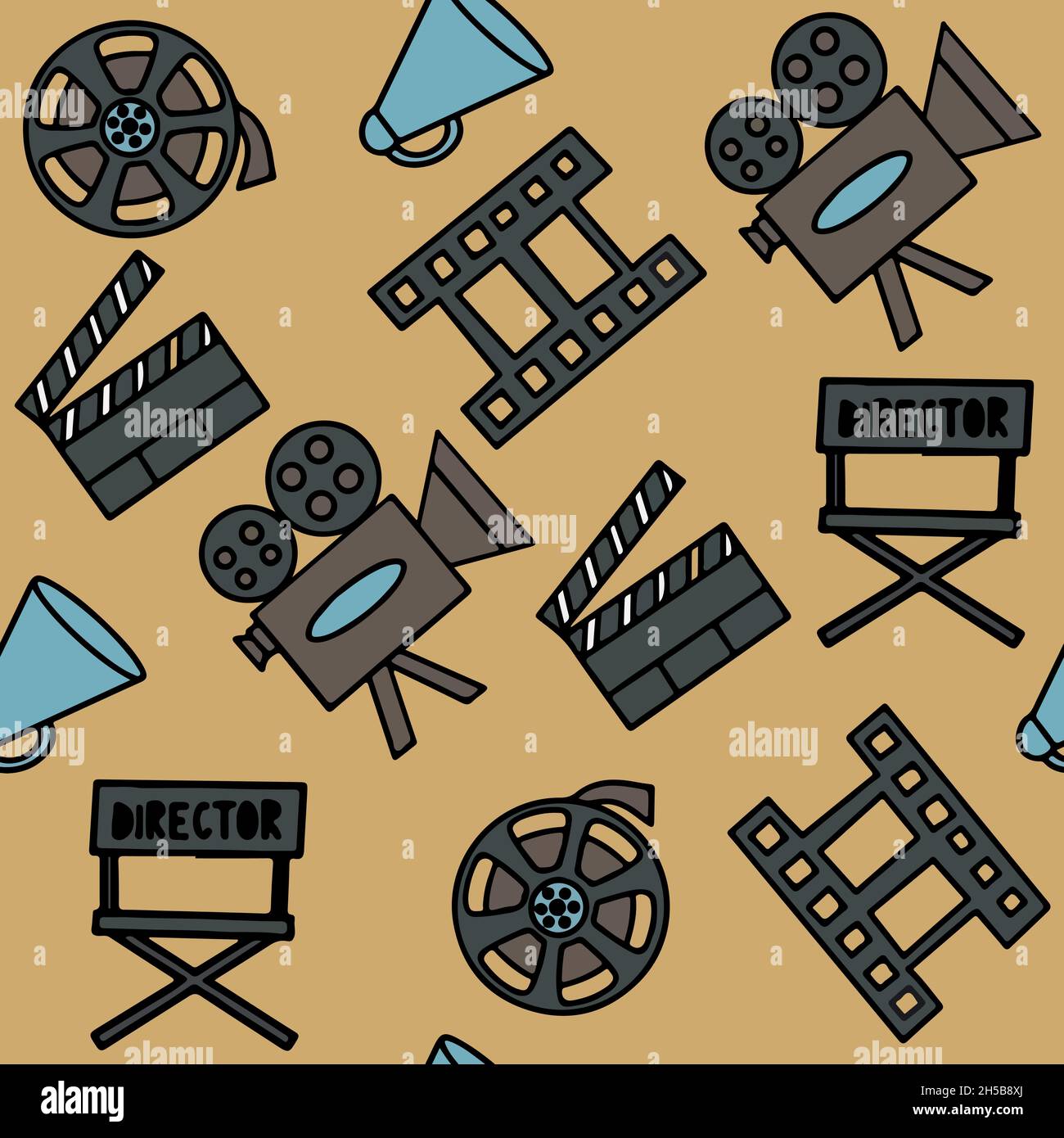 Seamless Pattern with Cinema, TV Shows, Series and Movies Funny Doodle ...