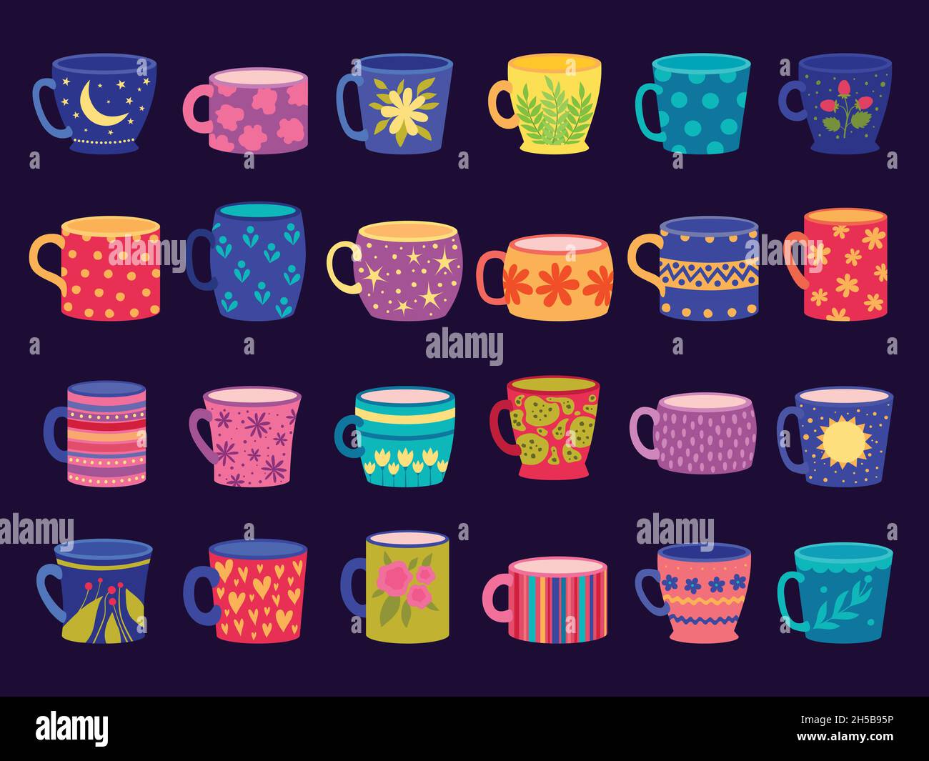 Ornamental colorful cup. Floral decorated cup branch flowers breakfast ...