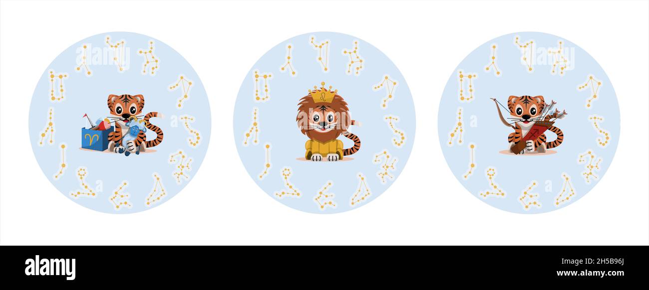 Tiger cub with aries, leo, sagittarius zodiac sign Astrological sign ...