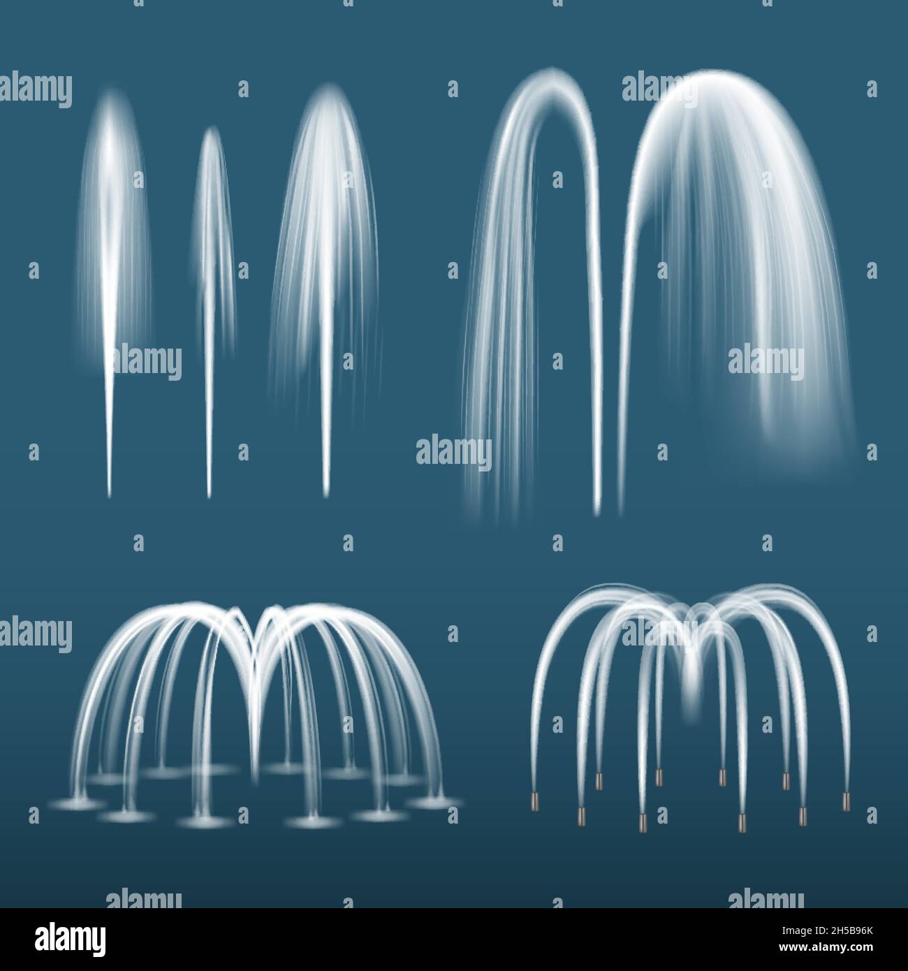 Fountain realistic. Decorative water splashes spray liquids from ...
