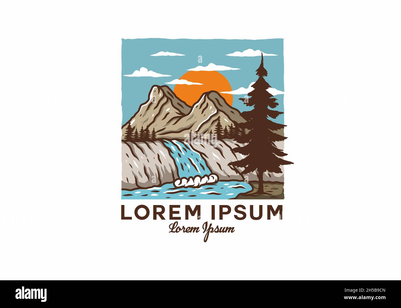 illustration drawing of mountain and waterfall design Stock Vector ...