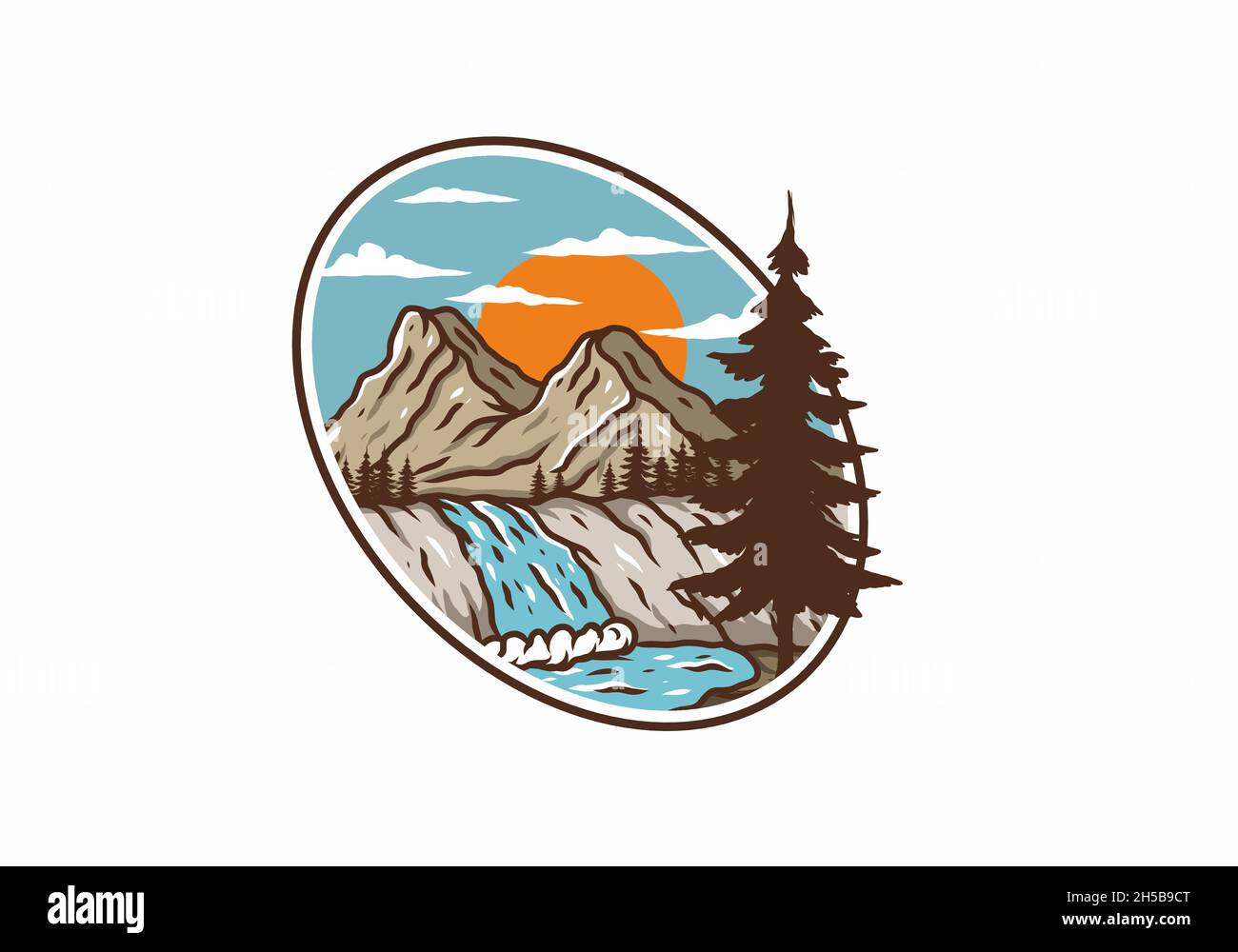 illustration drawing of mountain and waterfall design Stock Vector ...
