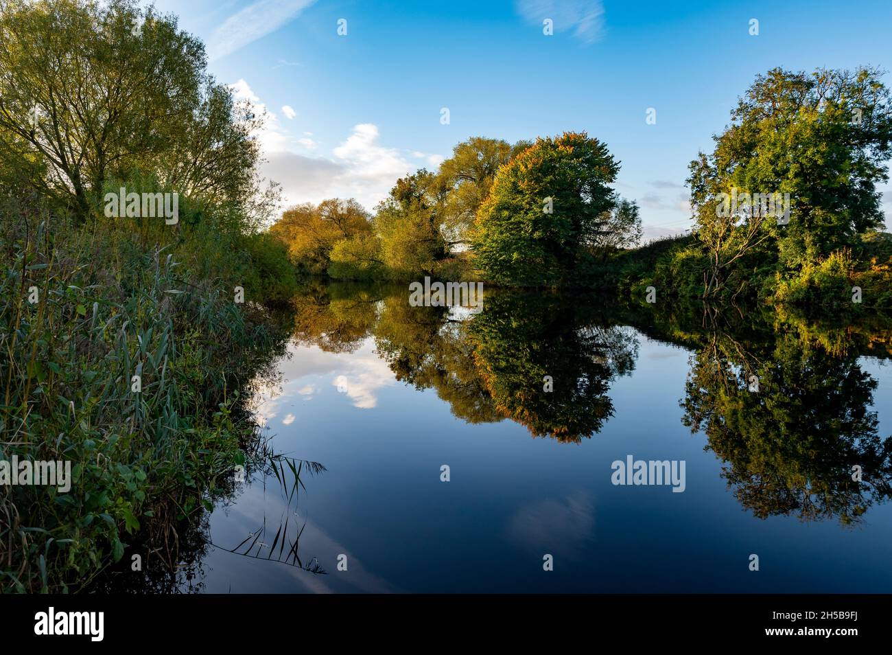 Magical reflections on the River Tees in Yarm, North Yorkshire Stock ...