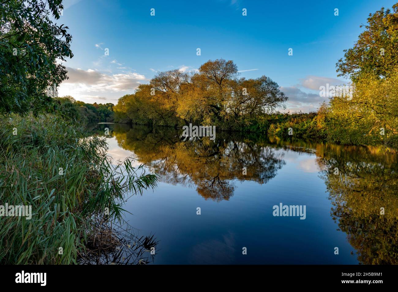 Magical reflections on the River Tees in Yarm, North Yorkshire Stock ...