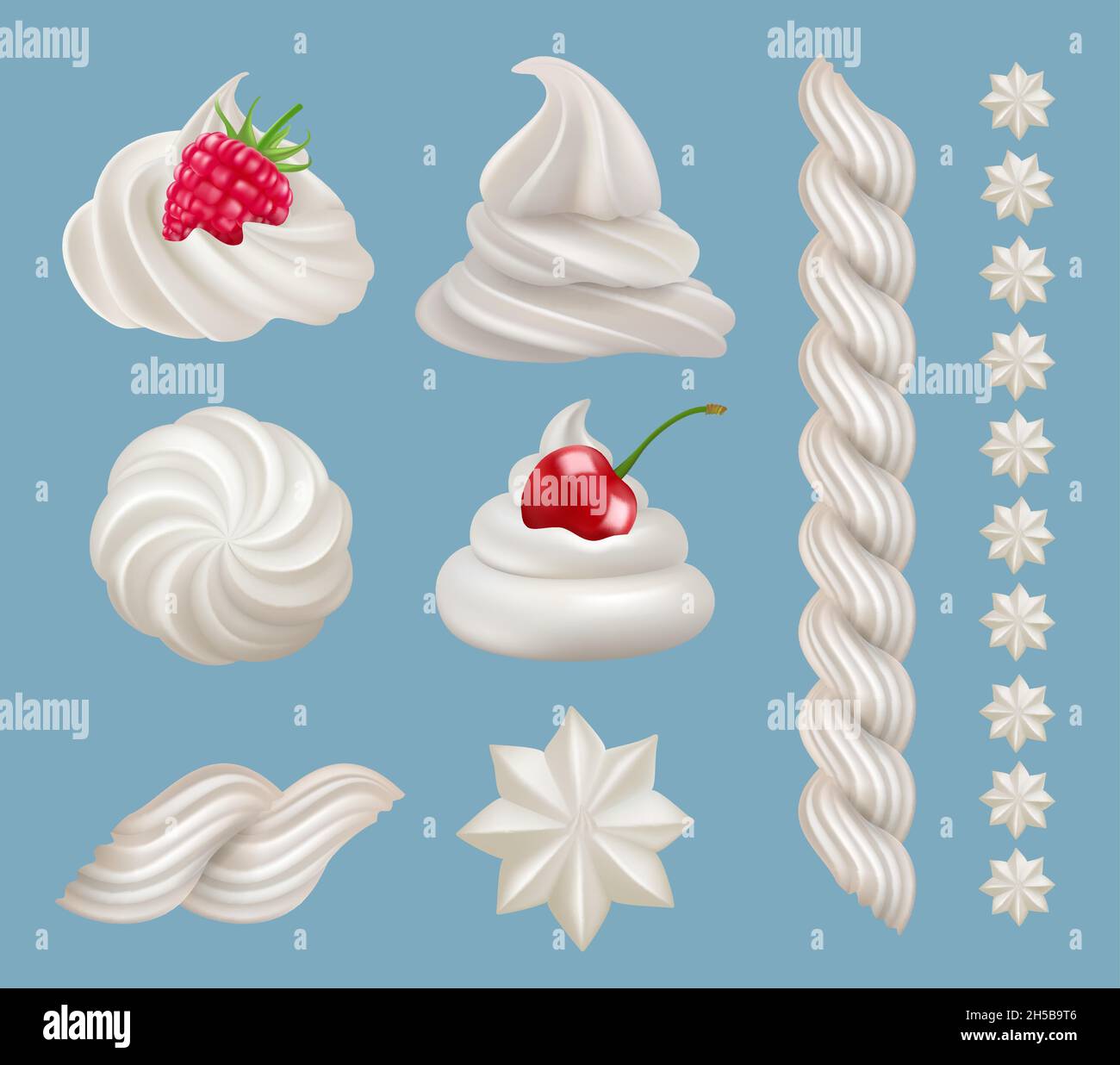 Cream swirls. Food liquid cream with fruits top of cakes decent vector ...