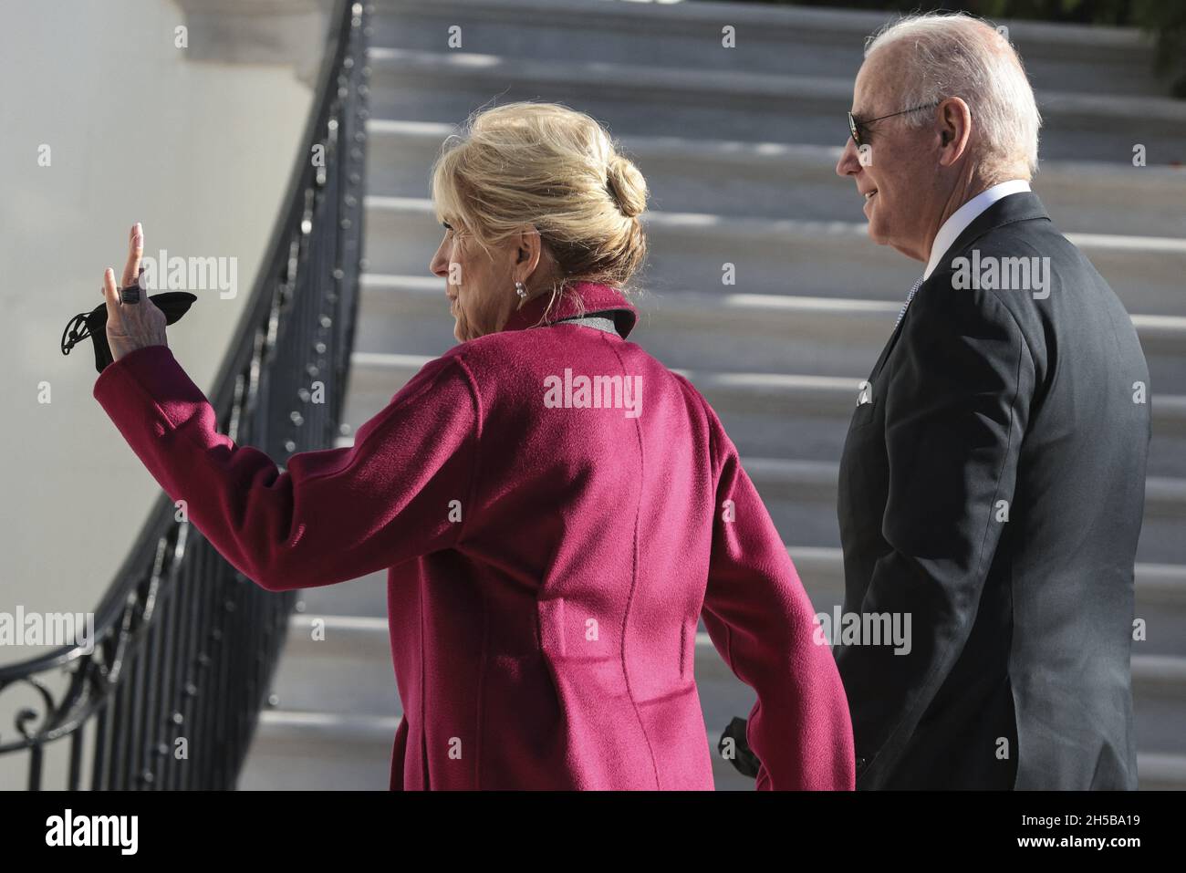 President Joe Biden and first lady Jill Biden walk on the South Lawn of ...