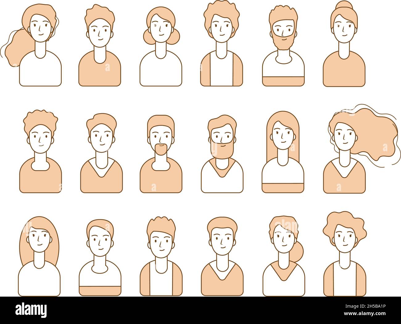 People avatars. Line person portraits, diverse man woman id images for ...
