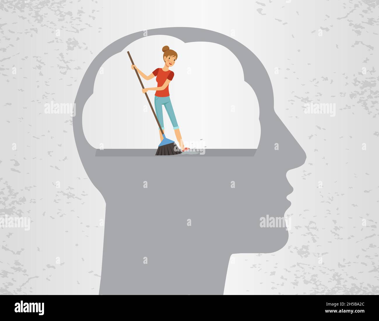 Woman cleaning brain. Psychotherapy metaphor, clean mind or fresh head ...