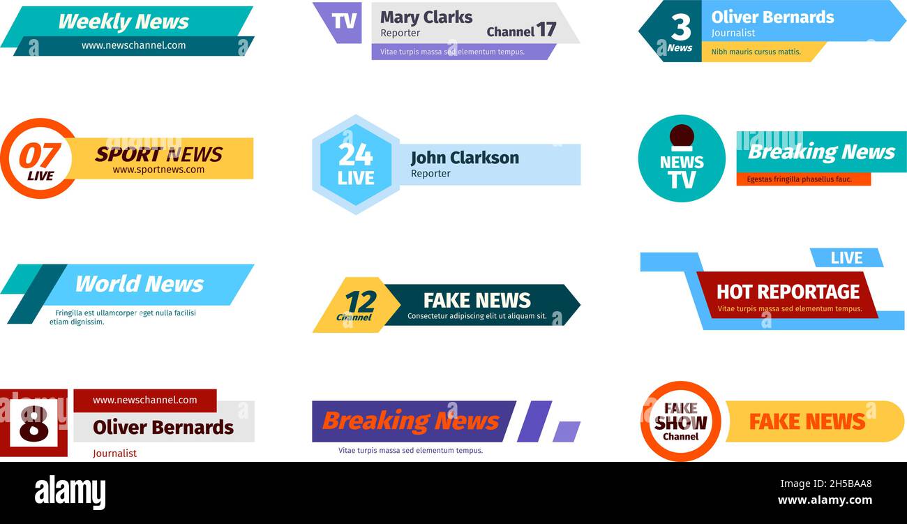 Breaking news. Broadcast boarders and headers with tv text on screens ...