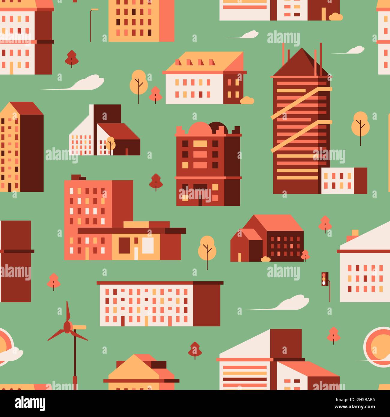 Houses seamless pattern. Urban buildings small city constructions ...