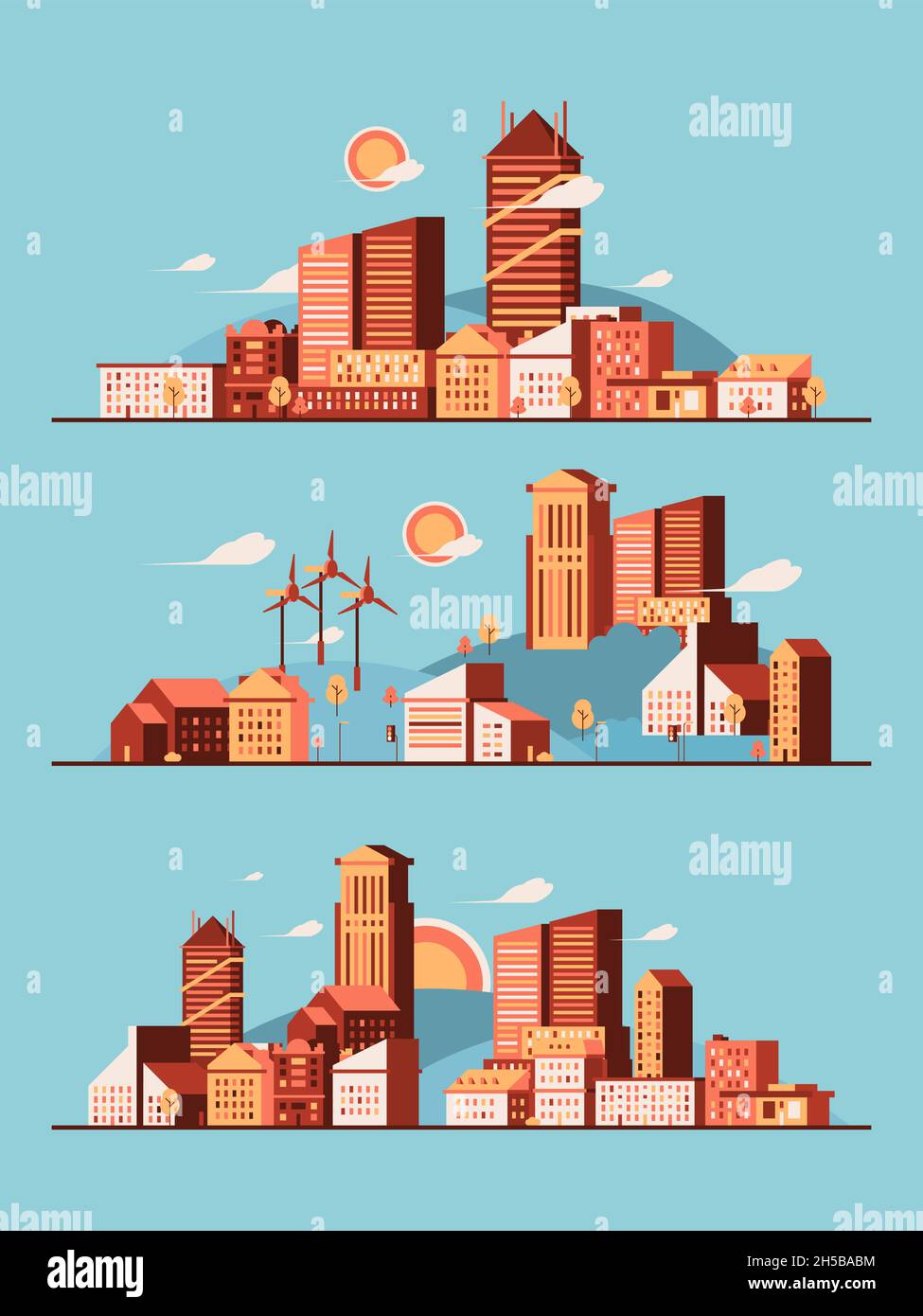 Urban landscape. Minimal houses city environment garish vector flat ...