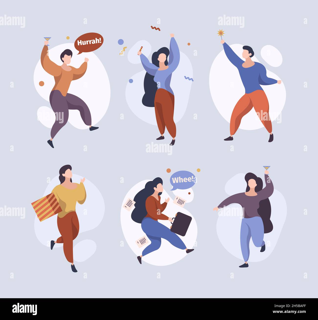 Happy jumping characters. Joyful people running standing jumping funny ...