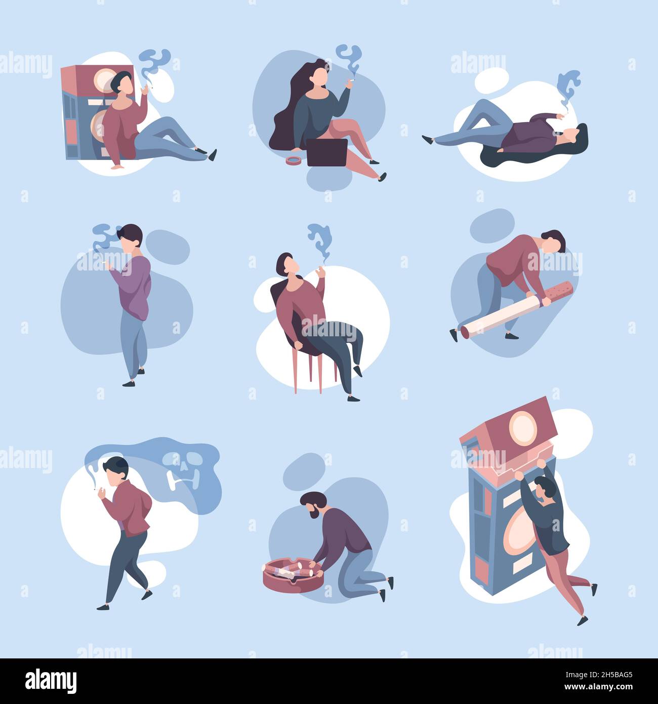 Smokers characters. Addicted persons with unhealthy organs toxicity ...