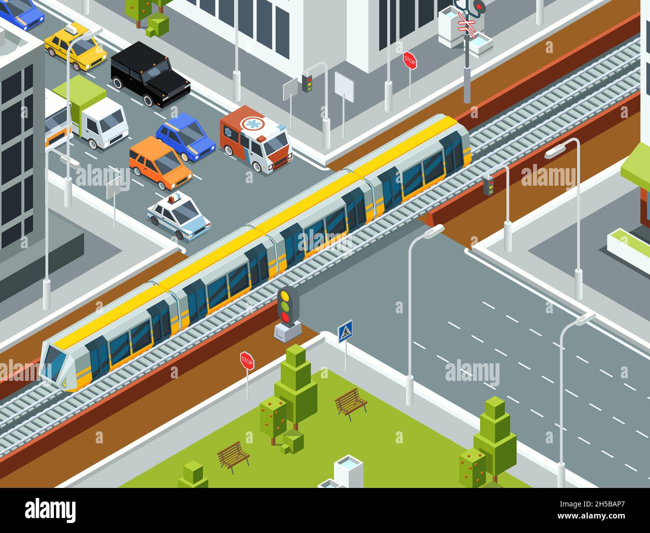 Cars crossing railway Stock Vector Images - Alamy